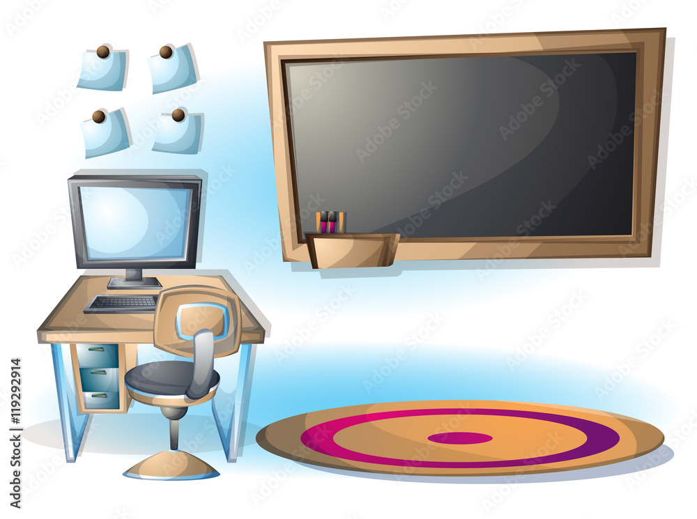 cartoon vector illustration interior classroom object with separated ...
