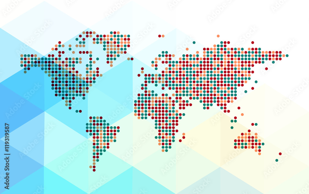 Abstract dotted world map on a polygonal background. Editable vector ...