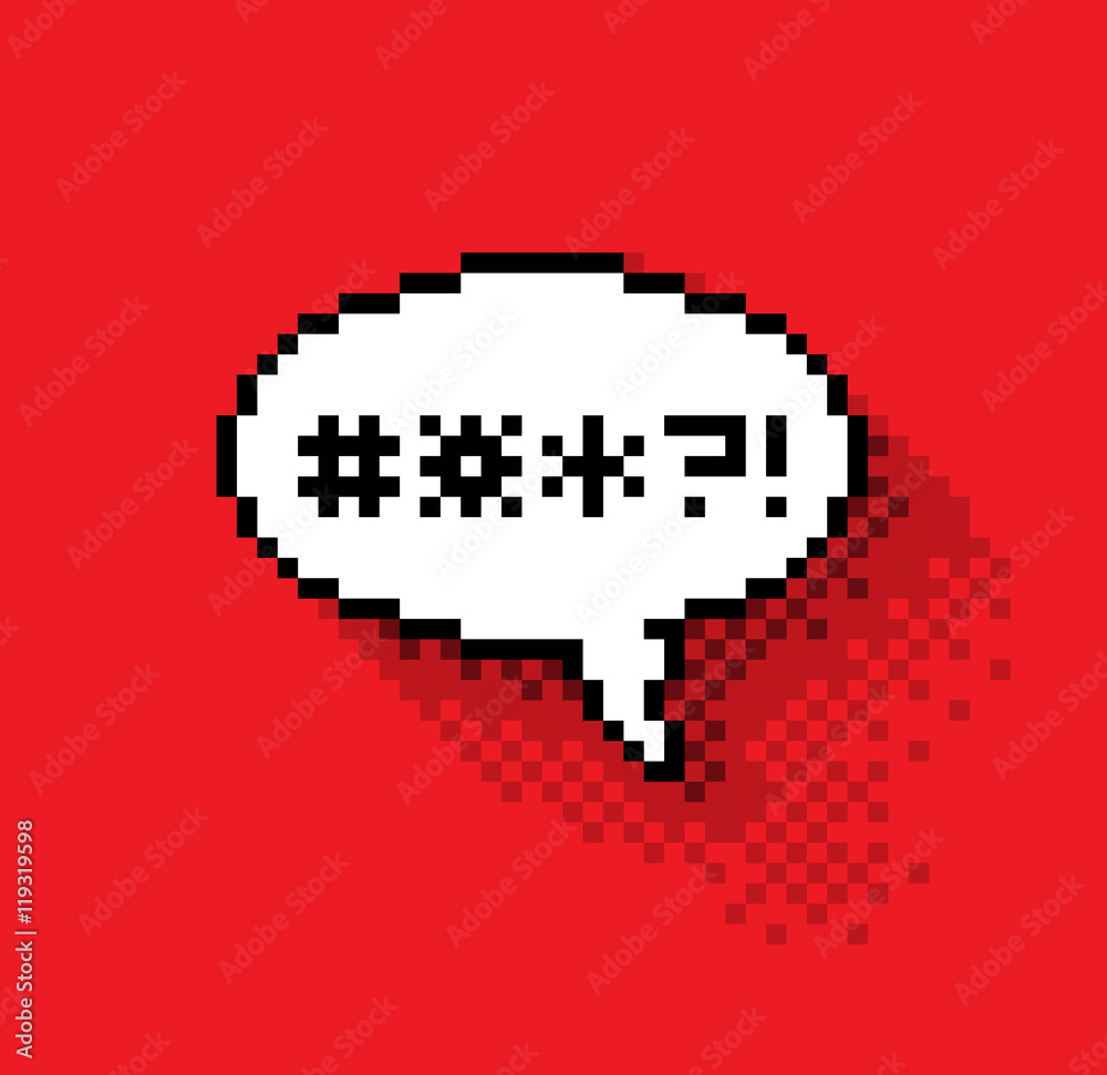 Text bubble with abstract angry symbols, flat pixelated illustration ...