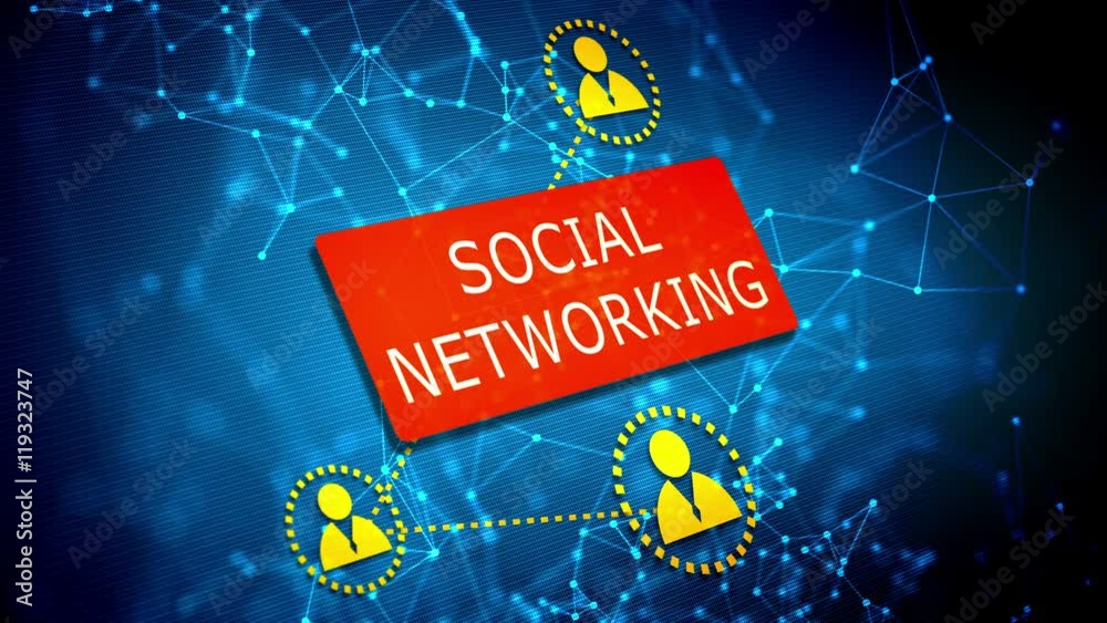 Social networking concept on computer display with animated icons, dots ...