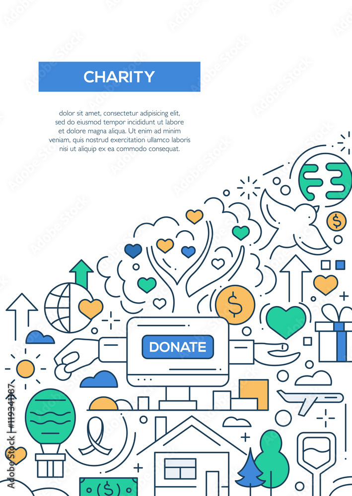 Charity - line design brochure poster template A4 Stock Vector | Adobe ...
