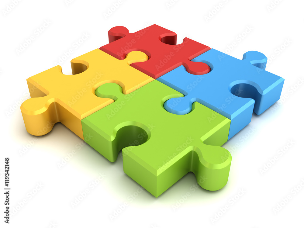 Colorful jigsaw puzzle pieces concept isolated on white background with ...