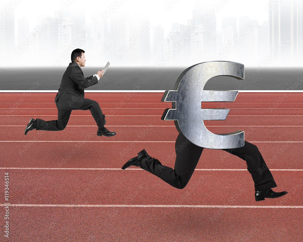 Man running after Euro money symbol Stock Photo | Adobe Stock