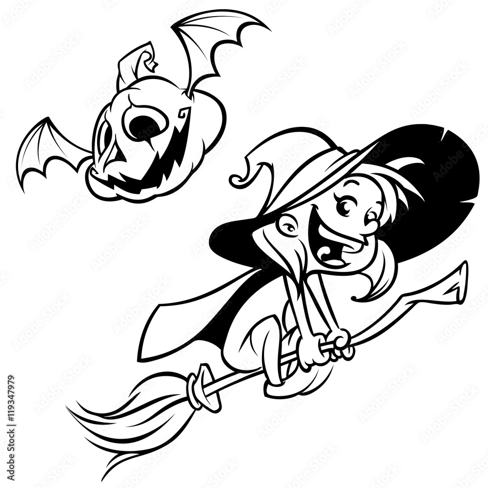 Halloween Flying Witch Silhouette Coloring Pages