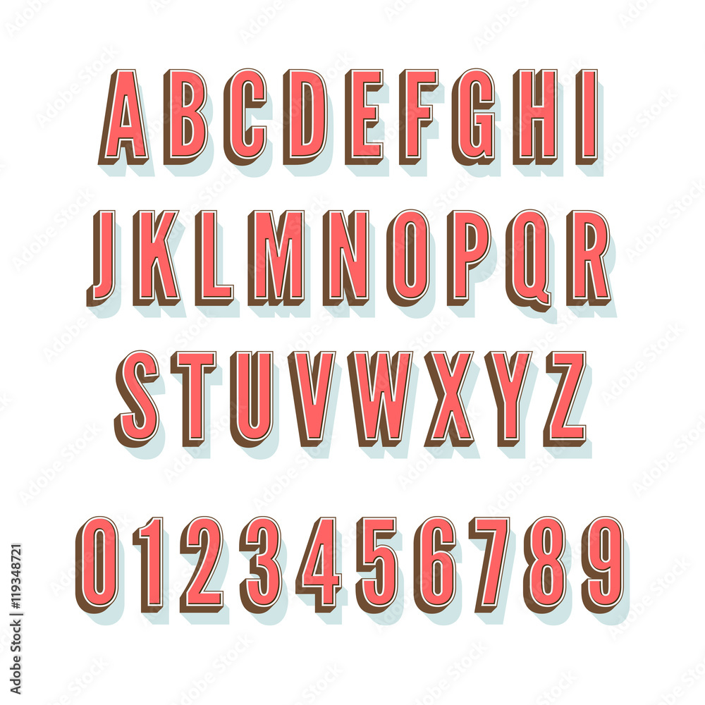 Vector vintage 3D alphabet with shadow and volume. Stock Vector | Adobe ...