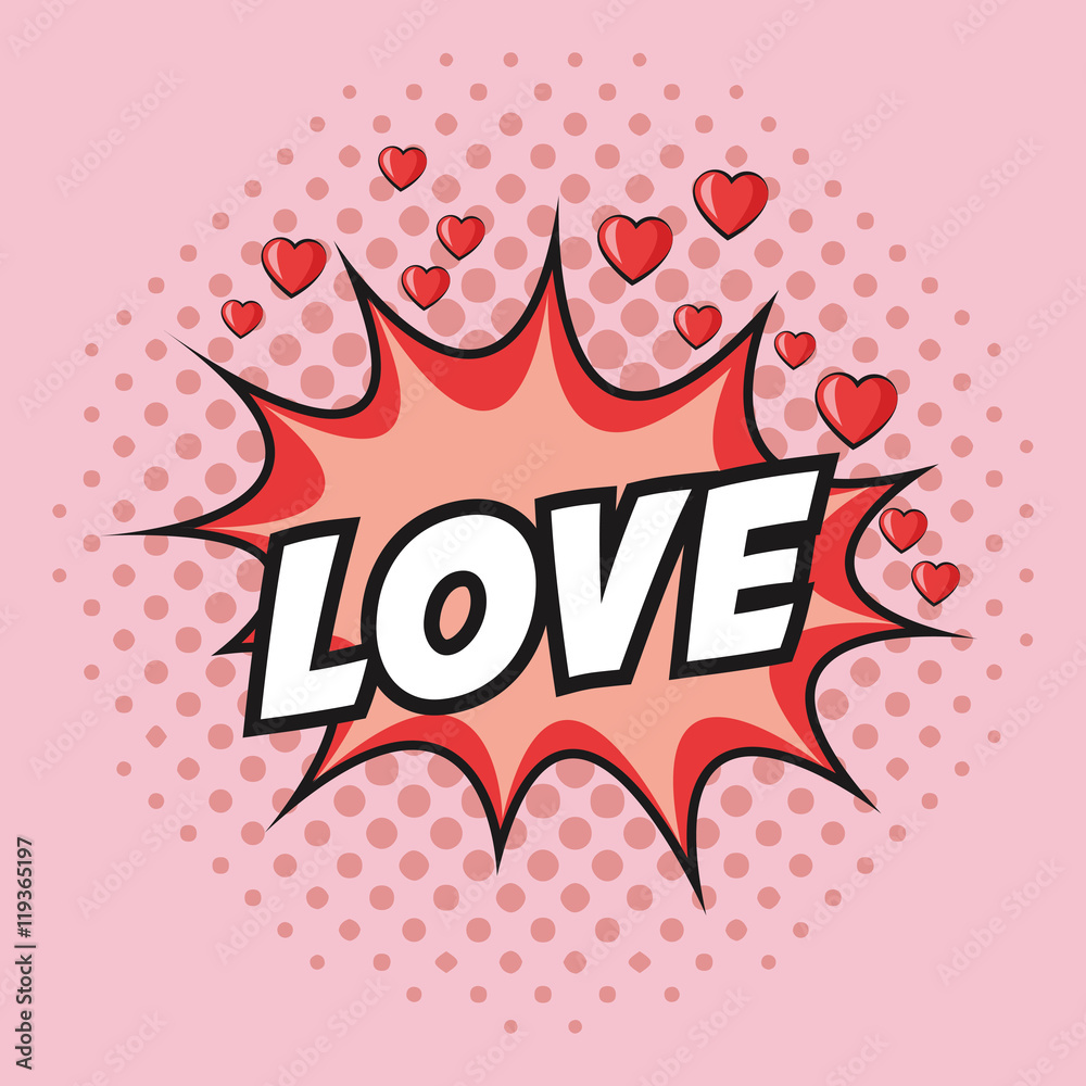 love hearts explosion cartoon pop art comic retro communication icon ...