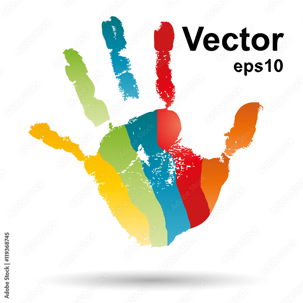 Vector conceptual child handprint with painted isolated on background ...