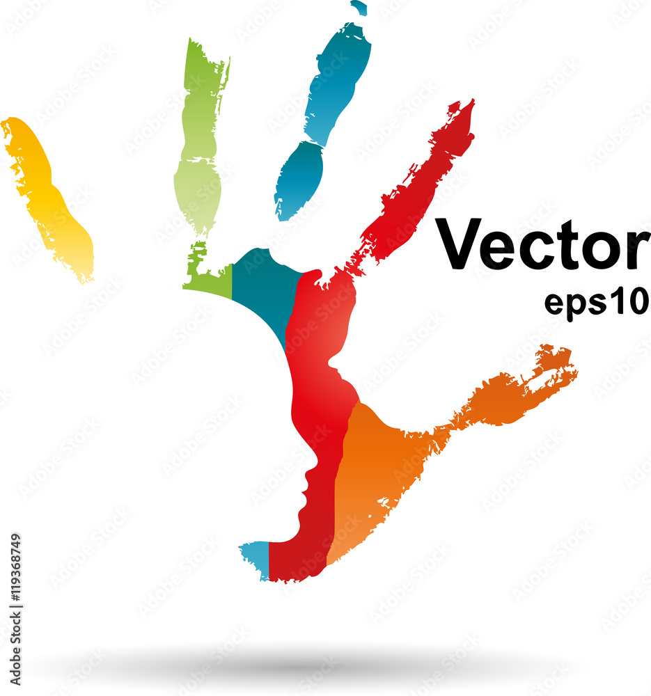 Vector conceptual abstract human child hand paint woman face isolated ...
