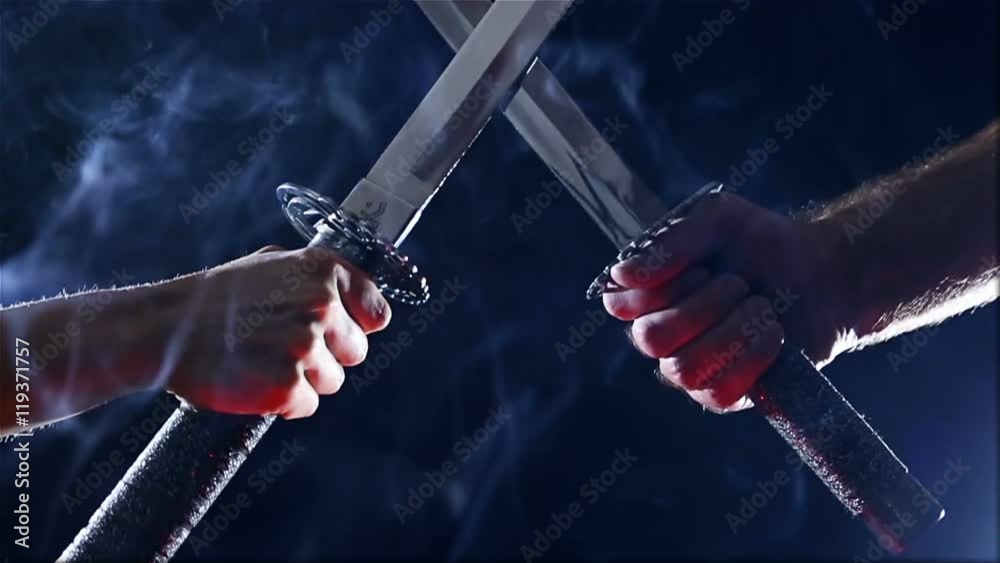 Video Stock Japanese samurai warriors fighting with swords. Sword ...
