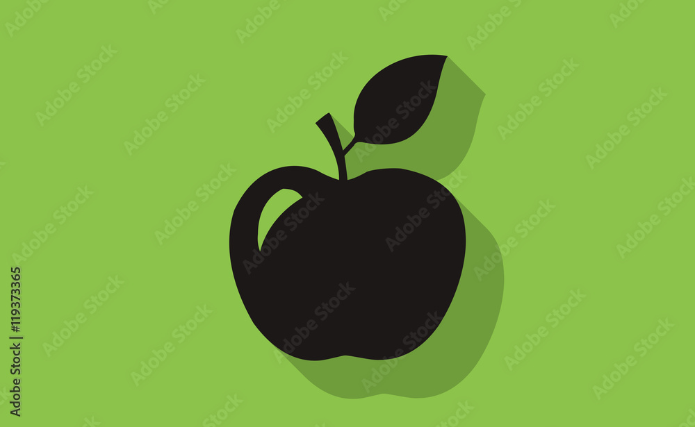 Vector black apple with long shadow on flat background Stock Vector ...