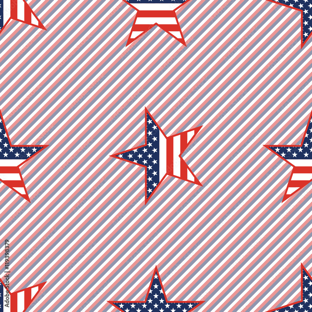 US patriotic stars seamless pattern on red and blue stripes background ...