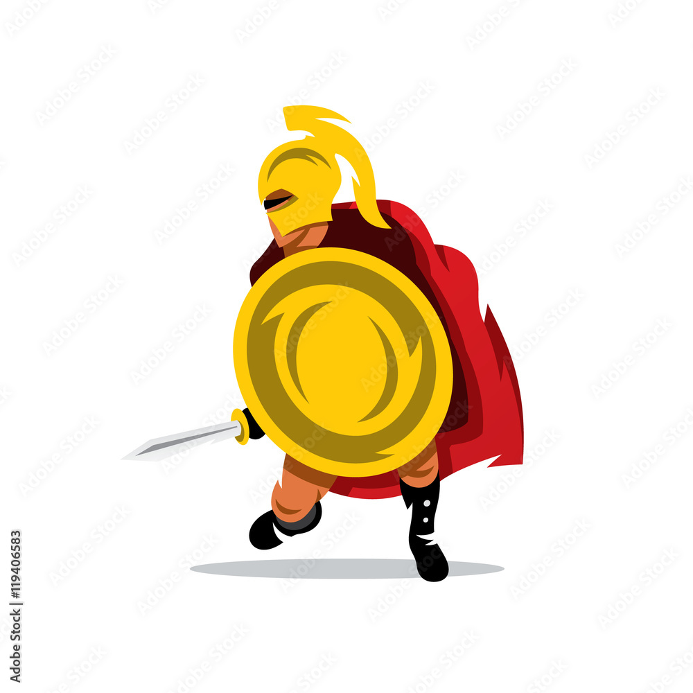 Vector Spartan Warrior Cartoon Illustration. Stock Vector | Adobe Stock
