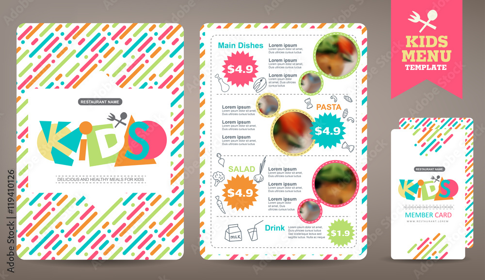 Cute colorful kids meal menu vector template Stock Vector | Adobe Stock