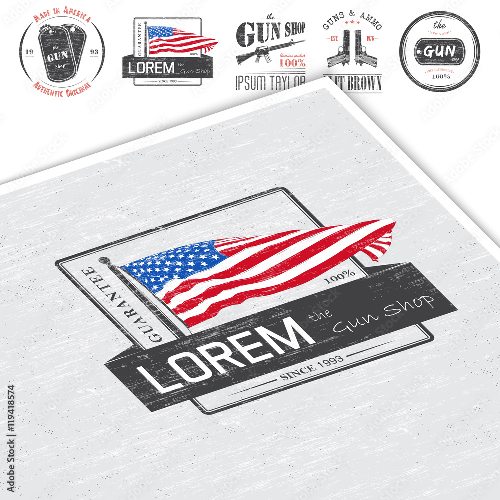 American gun shop set. Firearms store. Hunting gun. Detailed elements ...