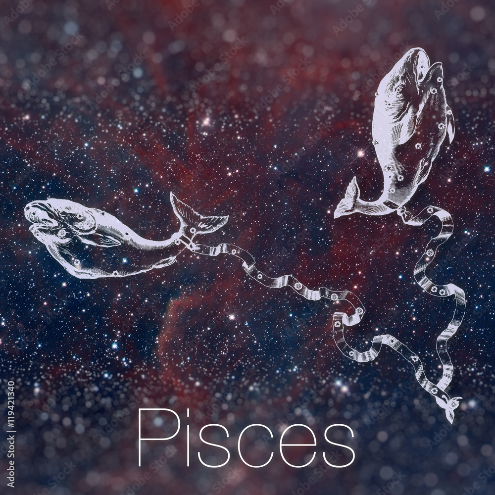 Astrological zodiac sign - Pisces. Vintage astrological drawing. Galaxy ...
