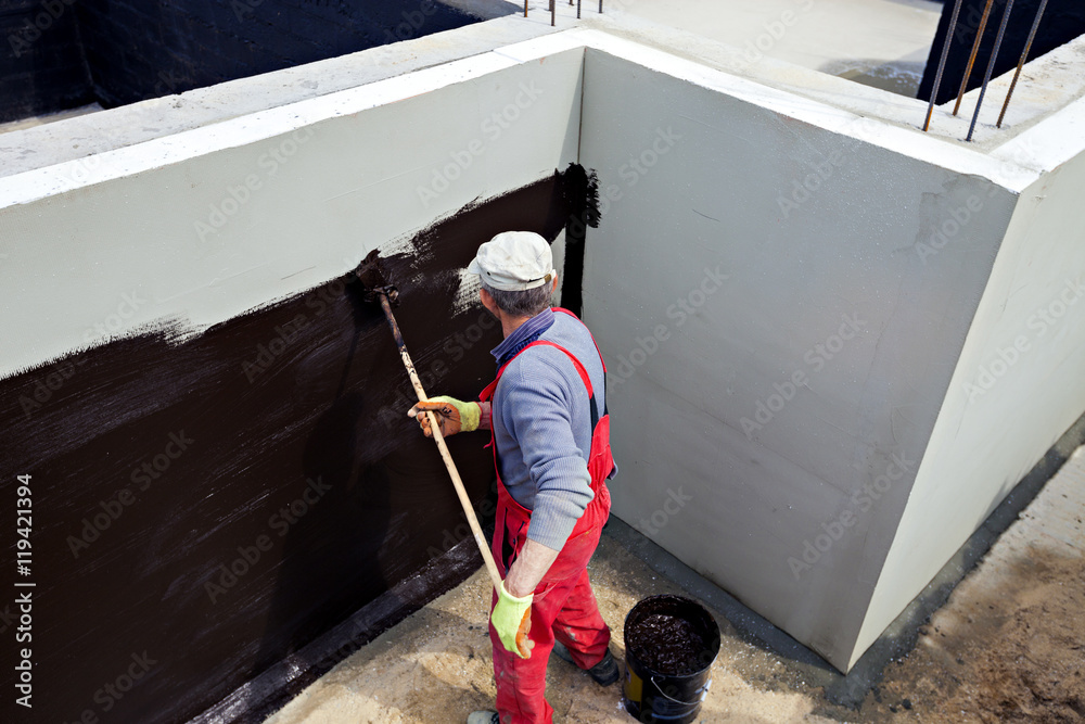 Waterproofing foundation building Stock Photo | Adobe Stock