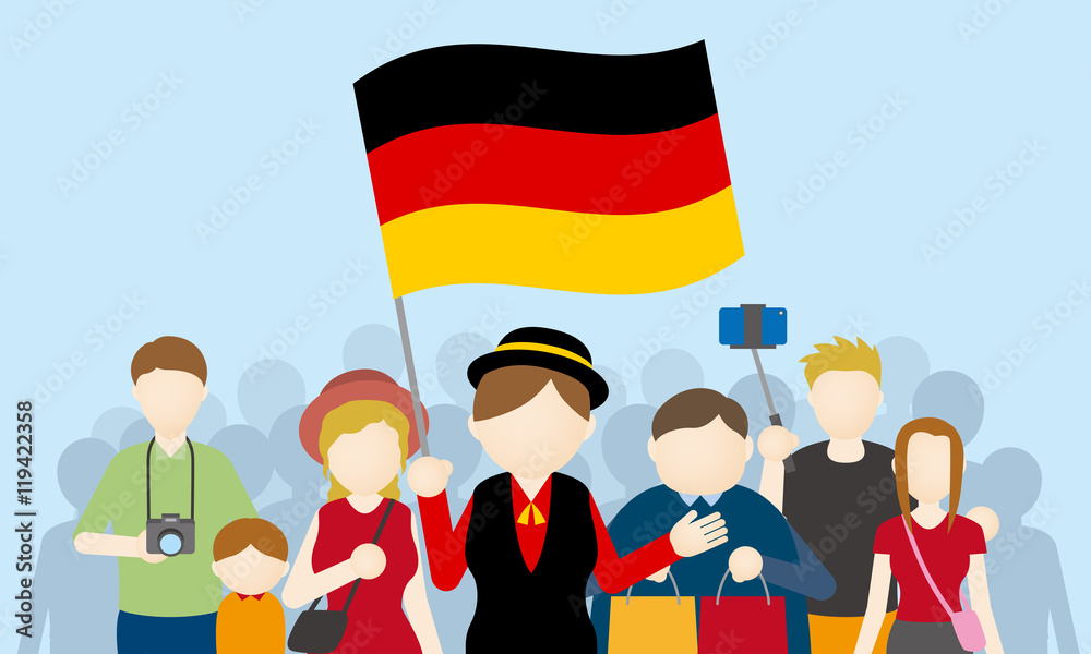 German tourists and tour guide, Inbound tourism, vector illustration ...