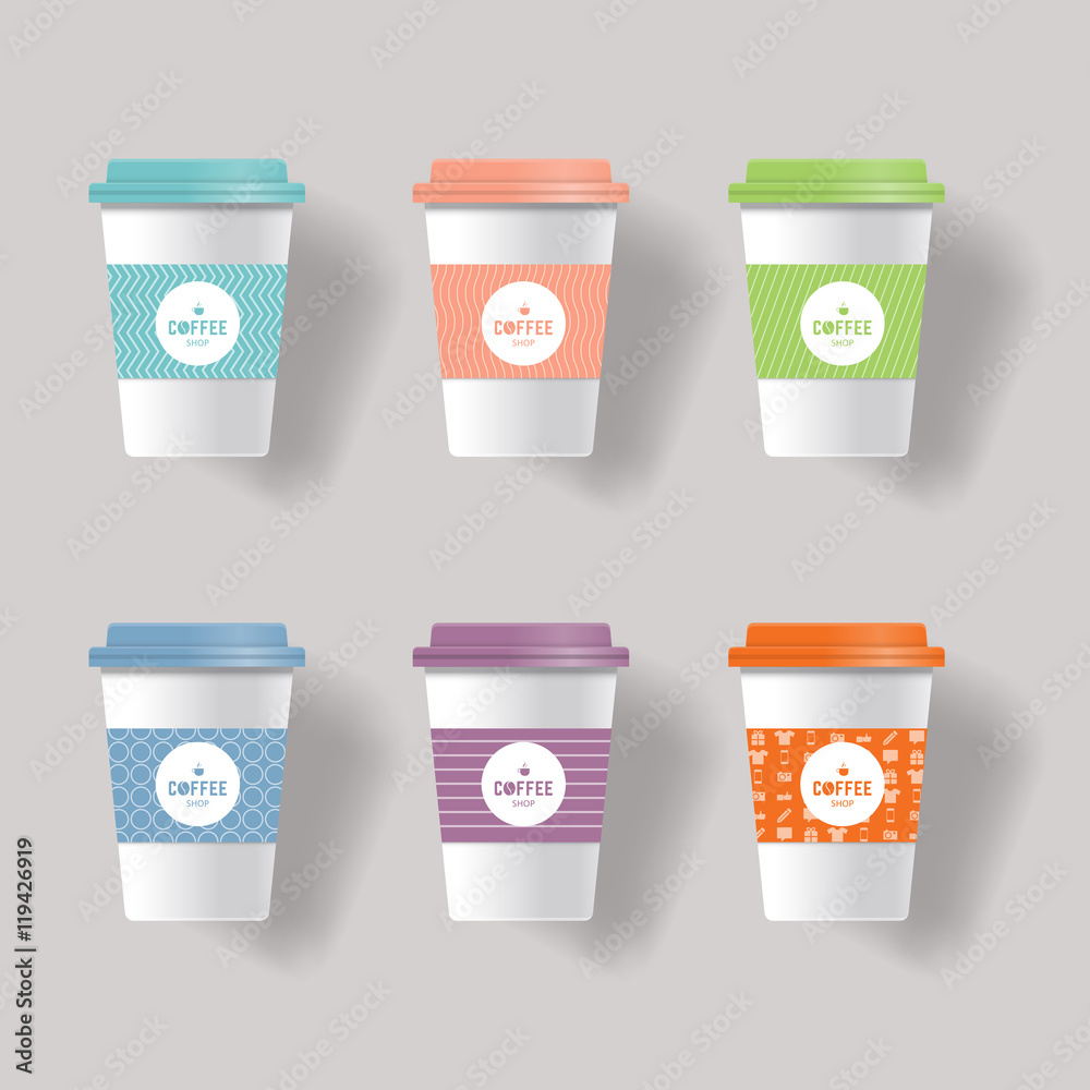 vector coffee cup design template mock up with patterns texture ...