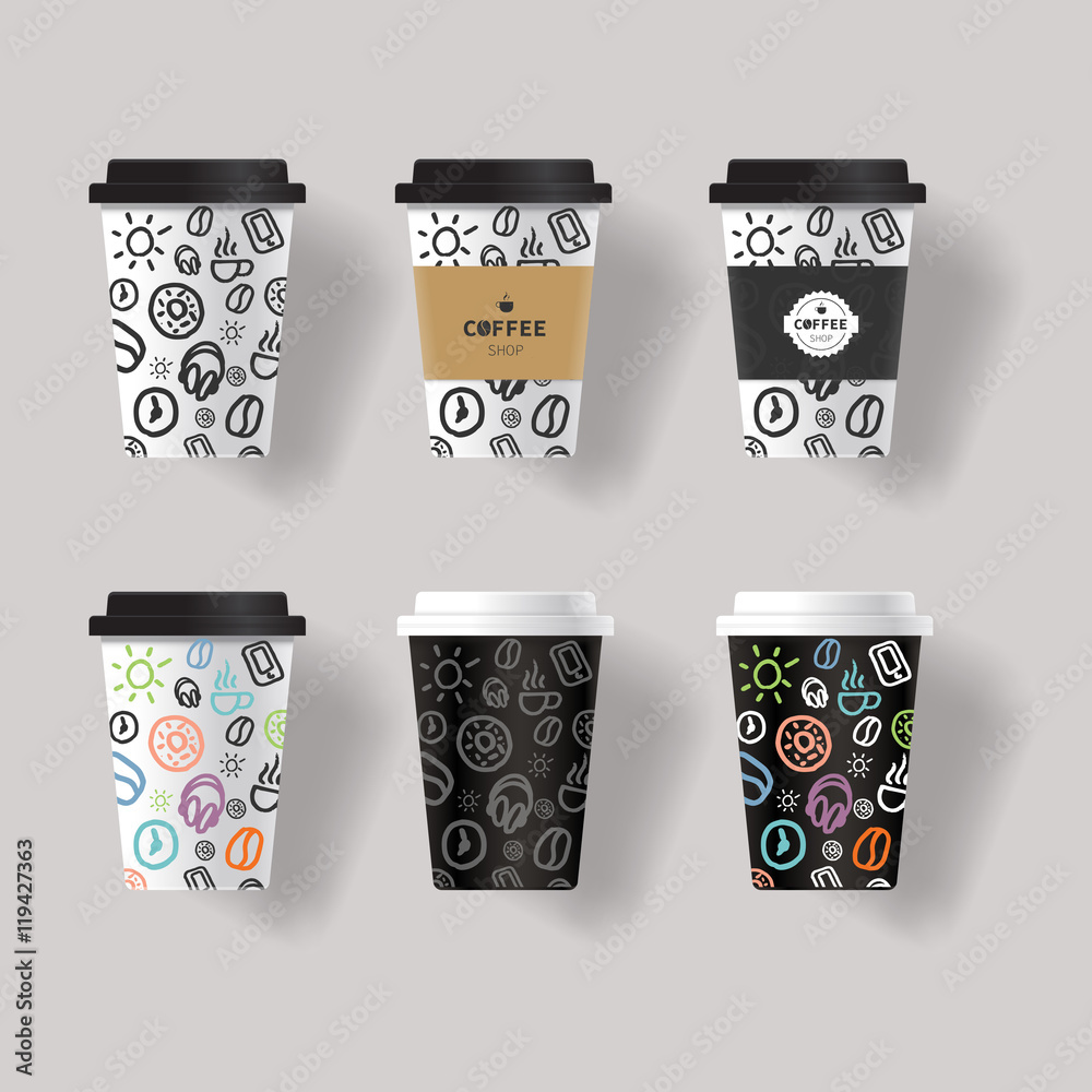 vector coffee cup design template mock up with patterns texture ...