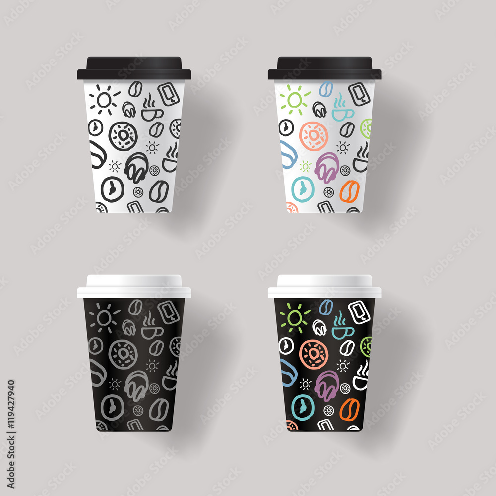 vector coffee cup design template mock up with patterns texture ...