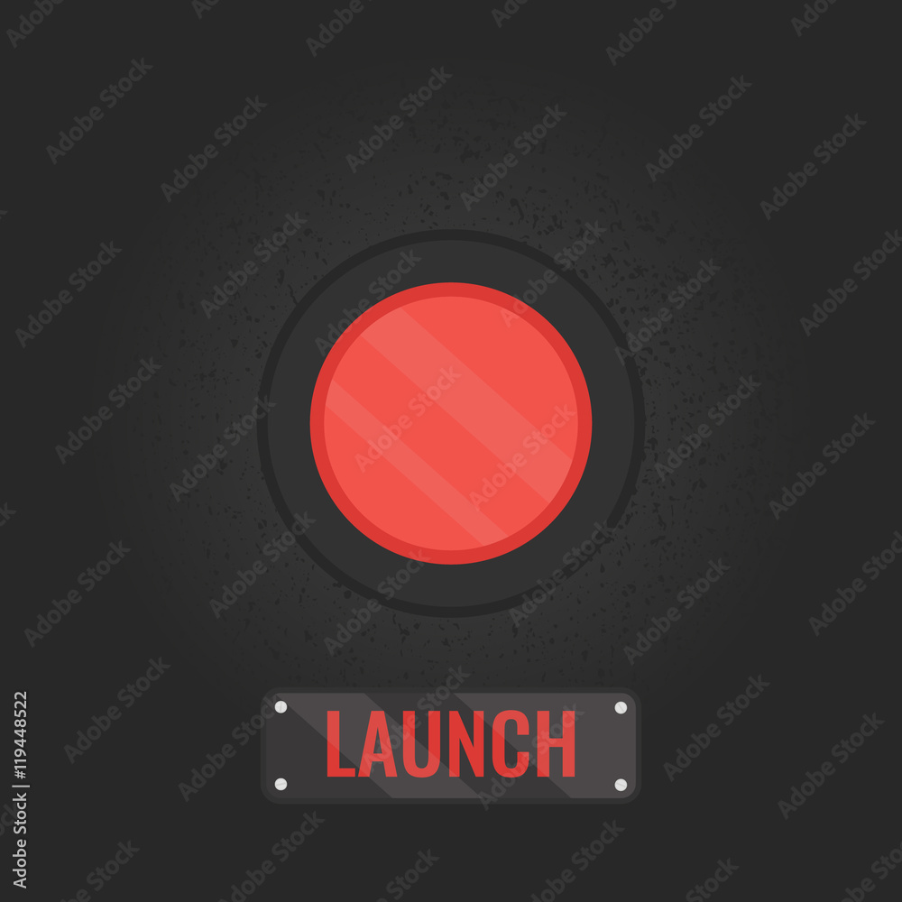 Launch button sign. Vector illustration of a red emergency button on ...