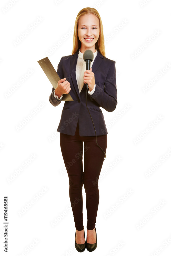 Frau als Reporter mit Mikrofon Stock Photo | Adobe Stock