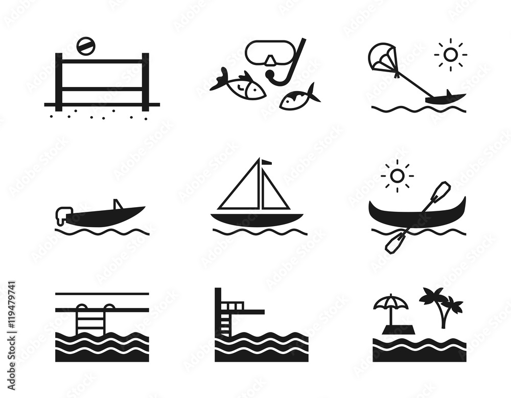 Vector set of recreation icons. Different types of holiday activities ...