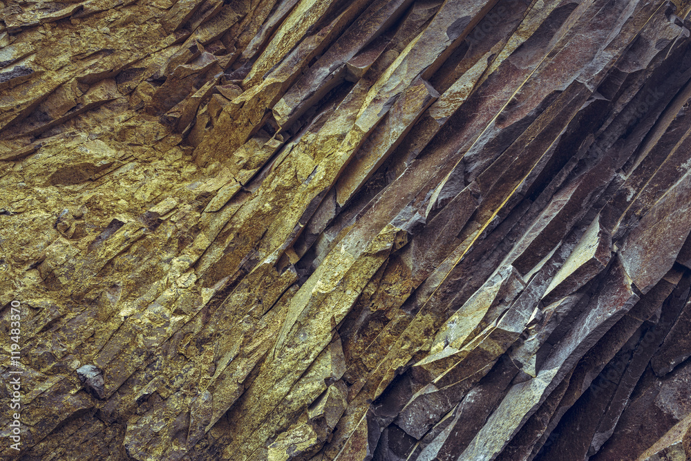 Closeup of tectonic basalt rock layers surface. Rock backgrounds and ...
