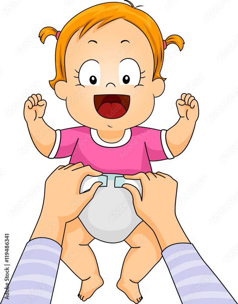 Kid Baby Girl Mom Change Diaper Stock Vector | Adobe Stock