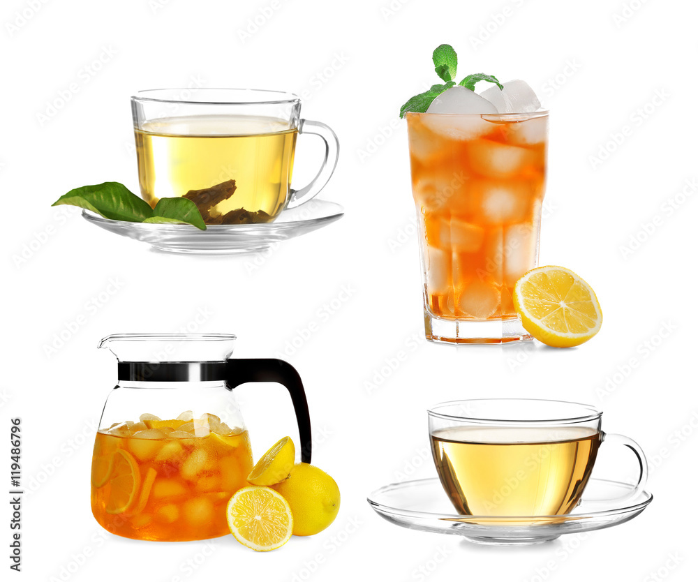 Delicious tea collage on white background. Stock Photo | Adobe Stock