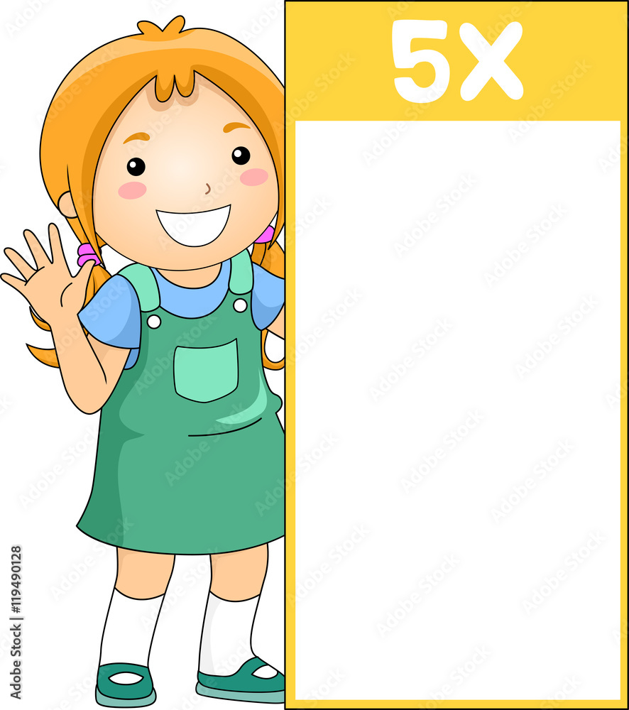 Kid Girl Multiplication Table Flash Card Five Stock Vector | Adobe Stock