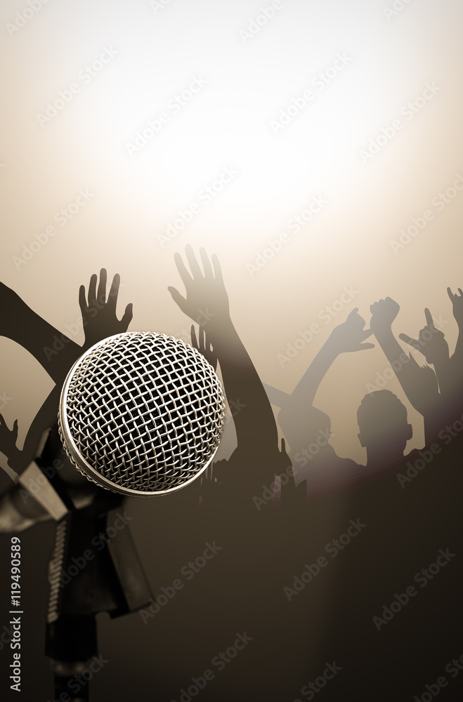 microphone on stage with crowd for music background Stock Photo | Adobe ...