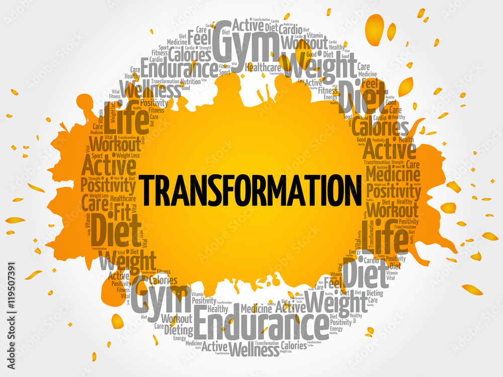 TRANSFORMATION word cloud collage, health concept background Stock ...
