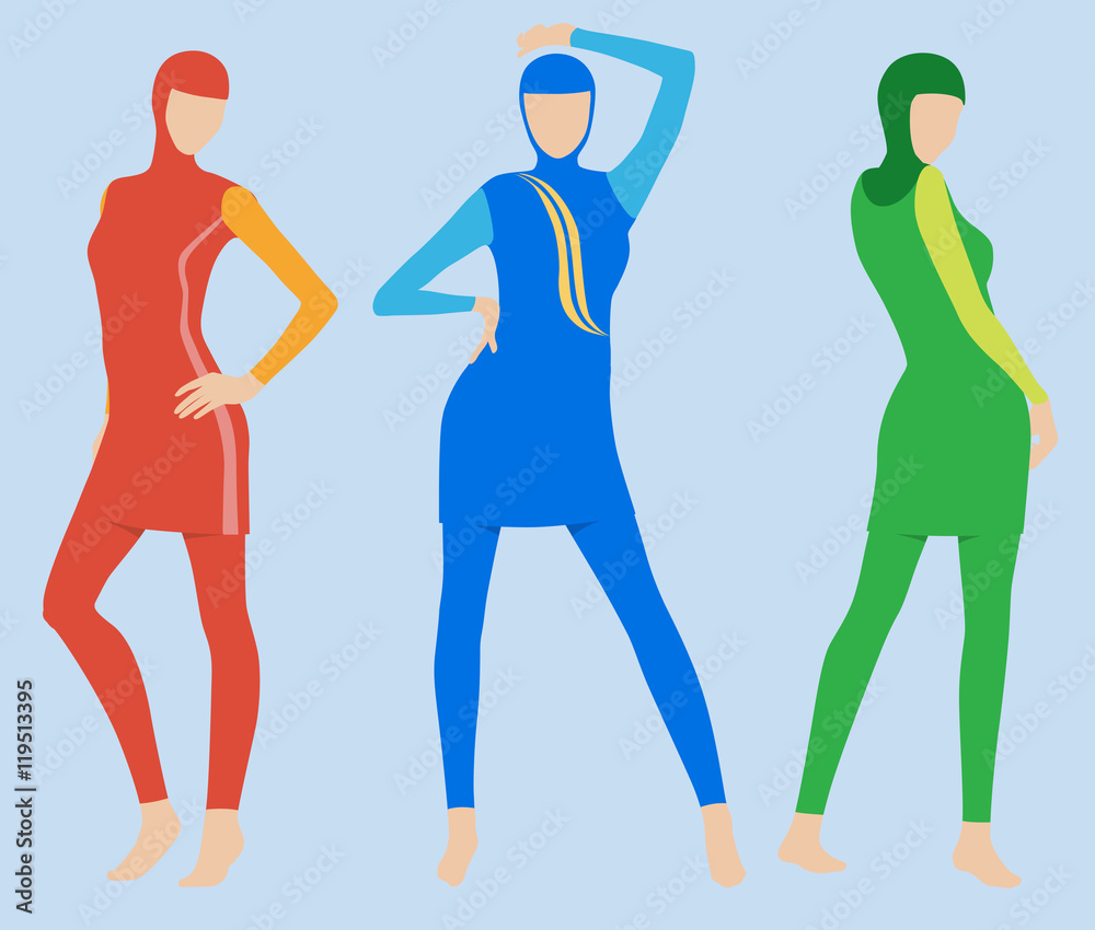 Burqini, islamic swim wear, vector illustration Stock Vector | Adobe Stock