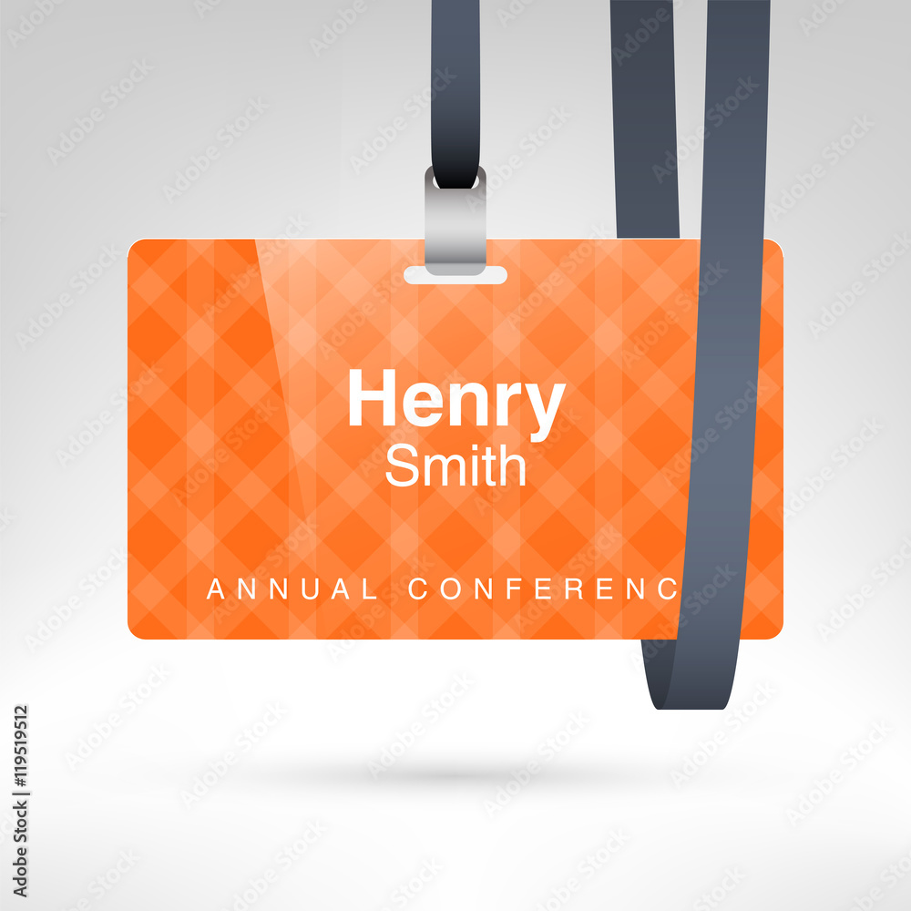 Conference badge with name tag placeholder. Blank badge template in ...