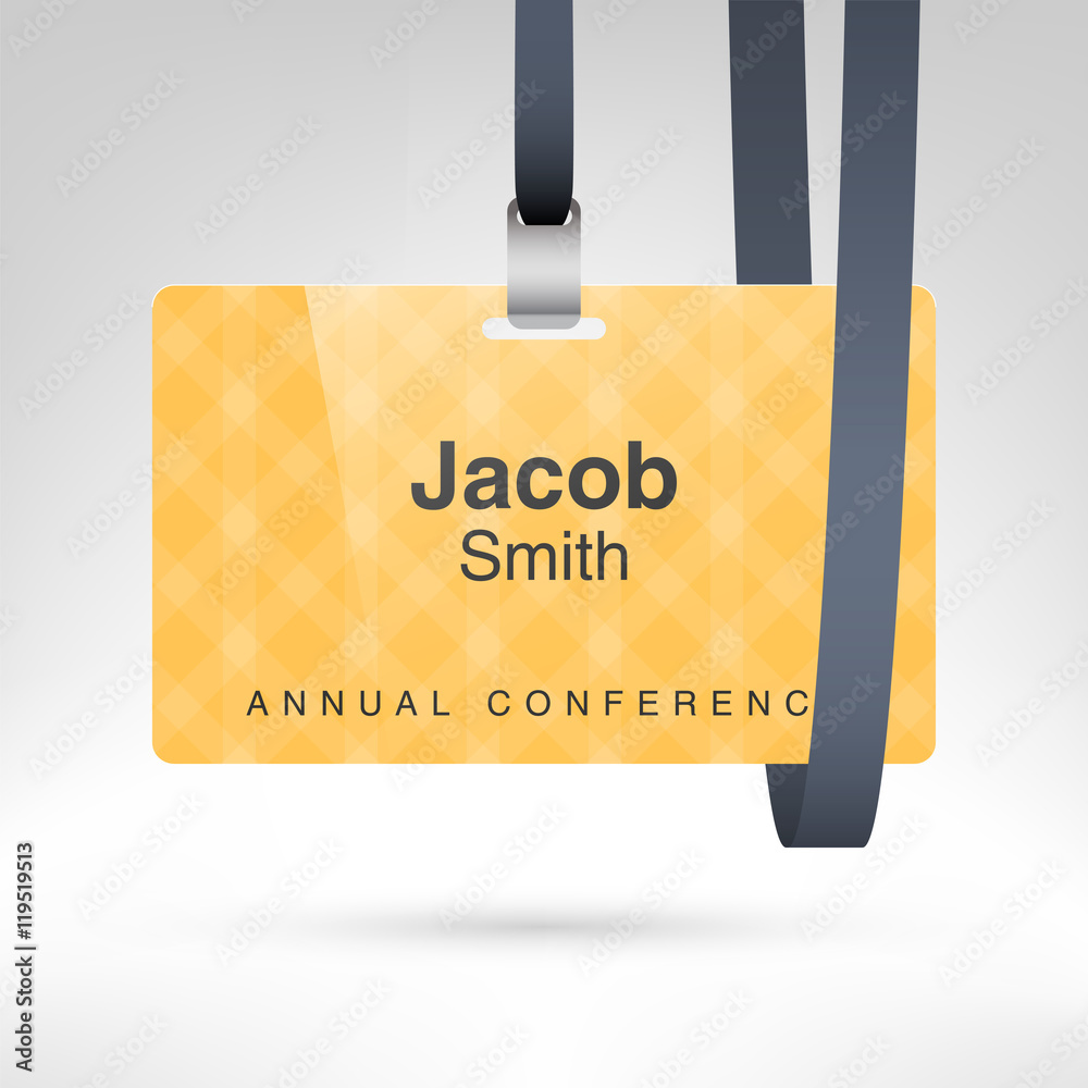 Conference badge with name tag placeholder. Blank badge template in ...