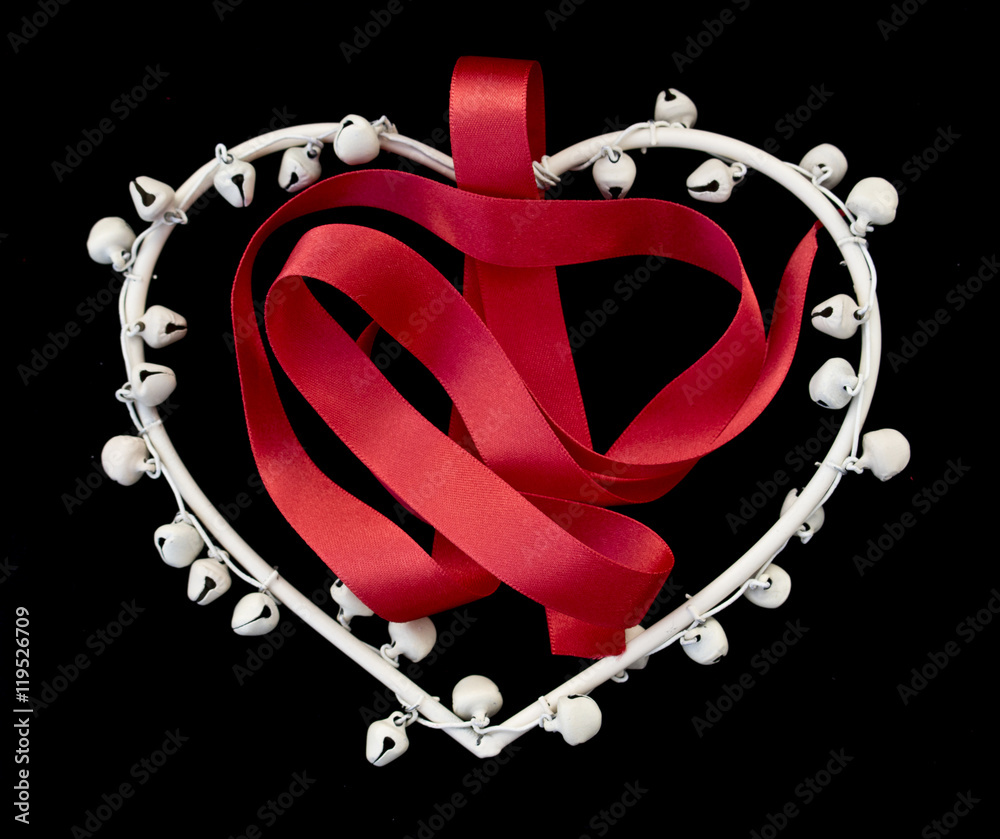 Heart Shape Metal Heart with Bells and Red Ribbon Stock Photo | Adobe Stock