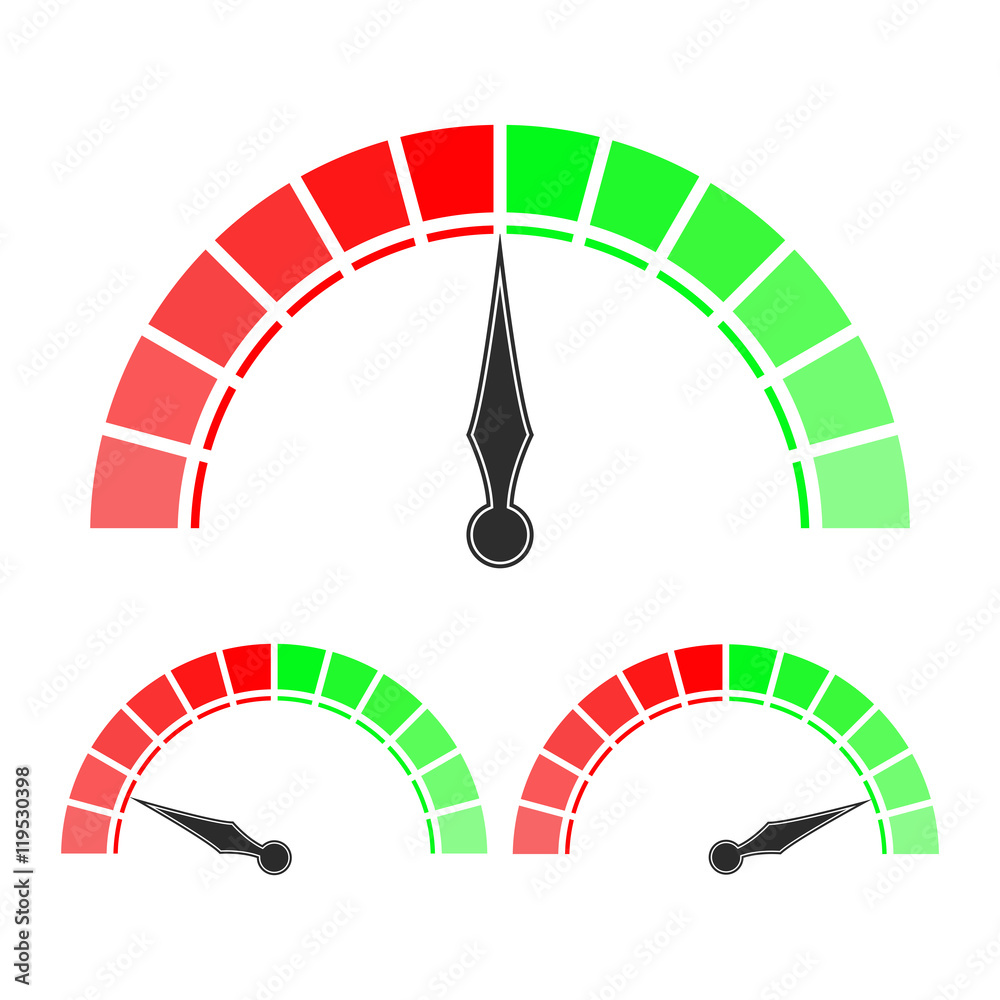 Vettoriale Stock Measuring scale, red and green semi-circle dial ...