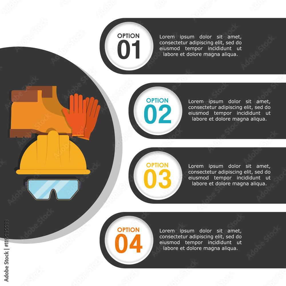 infographic boots glasses helmet industrial security safety protection ...