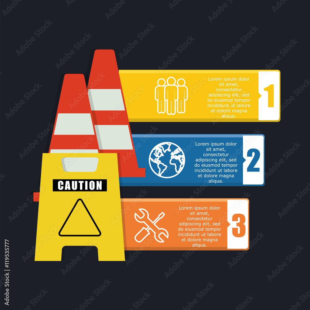 infographic cone road sign industrial security safety protection icon ...