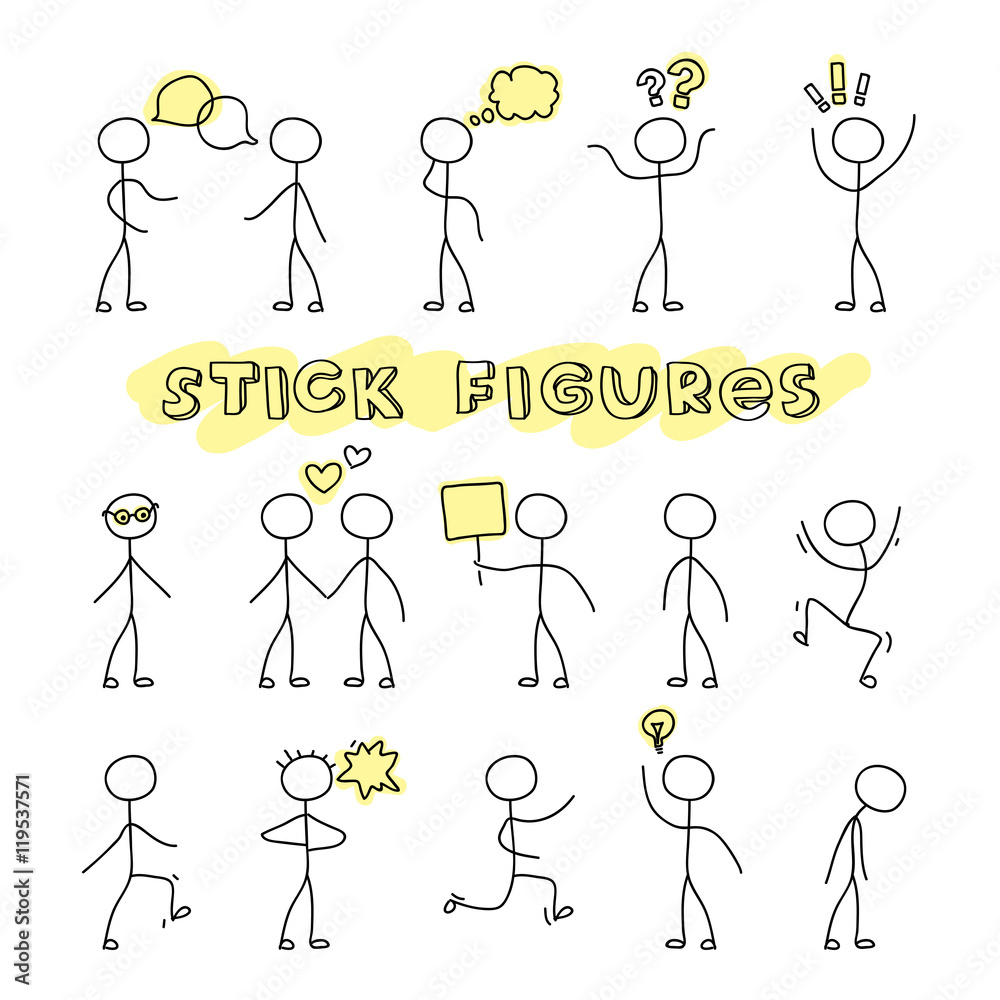 Hand drawn stick figures on white background. Stylish modern flat ...