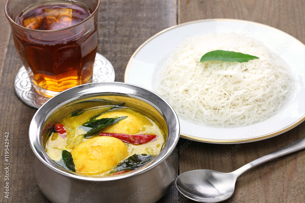 idiyappam (string hoppers) with egg curry, south indian and sri lankan ...