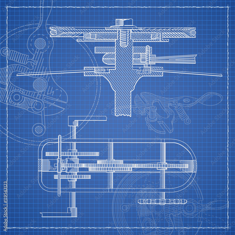 Mechanism blueprint stylized draft. Stock Vector | Adobe Stock