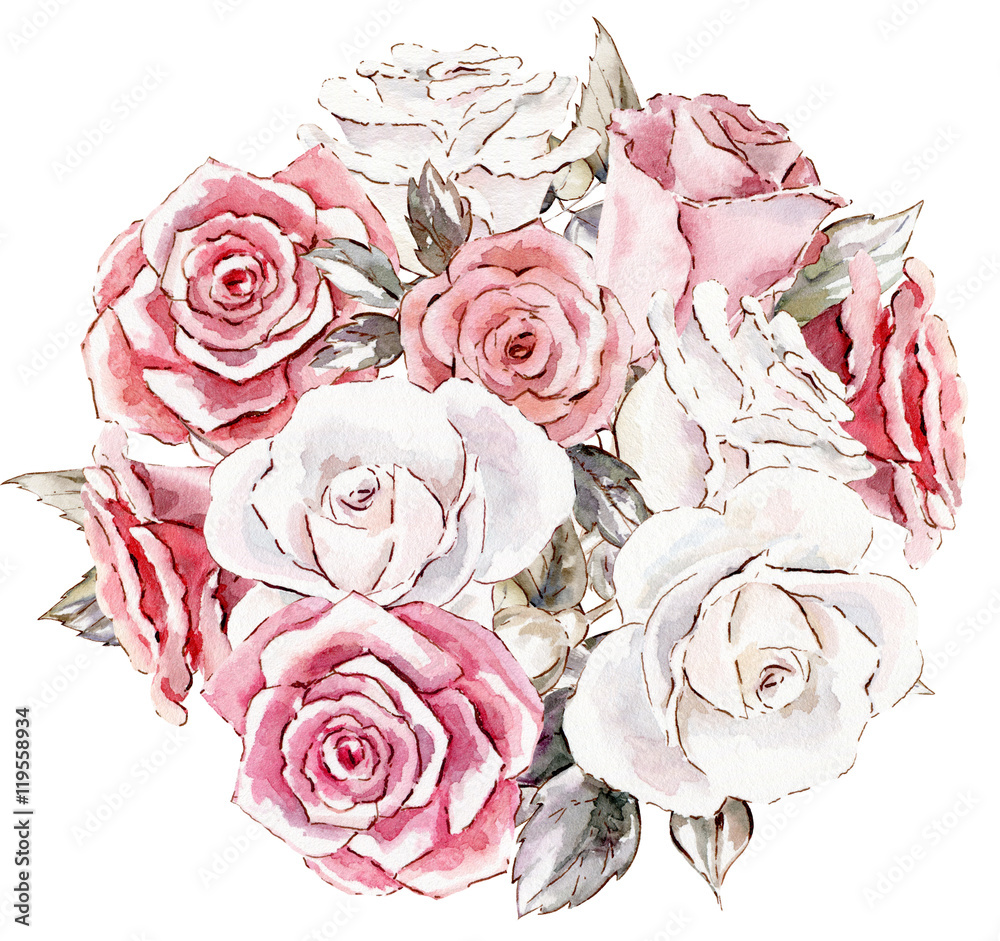 hand painted watercolor mockup clipart template of roses Stock ...