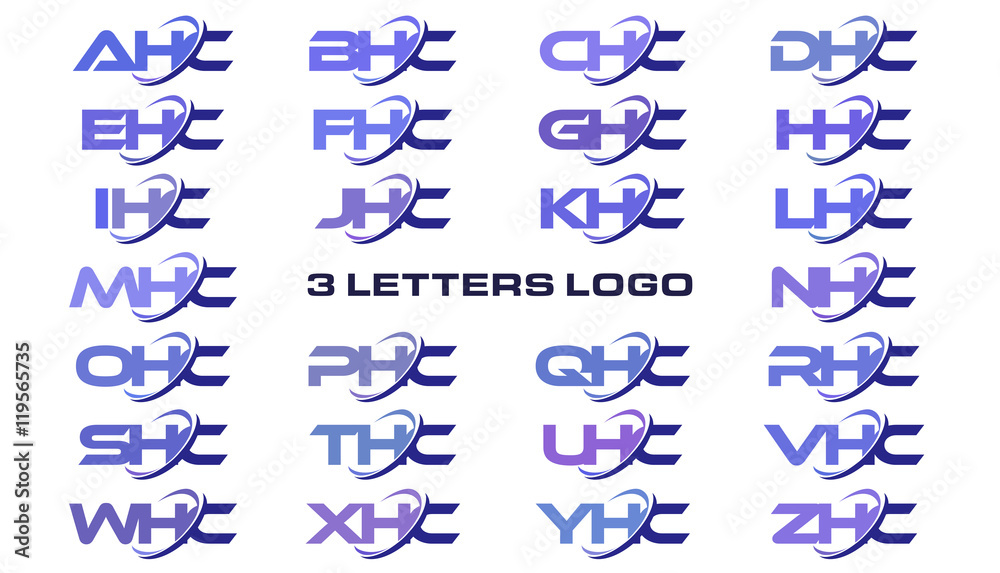 3 letters modern generic swoosh logo AHC, BHC, CHC, DHC, EHC, FHC, GHC ...