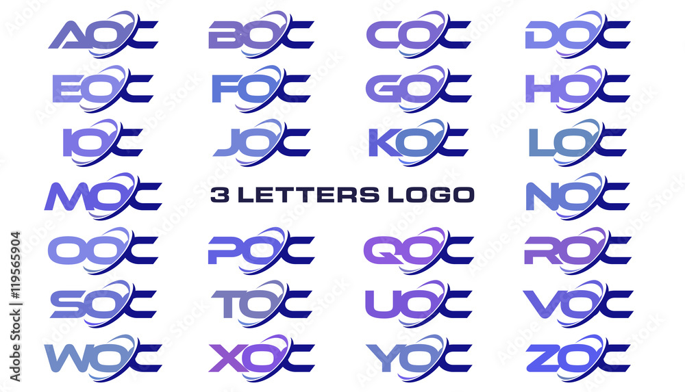 Vetor de 3 letters modern generic swoosh logo AOC, BOC, COC, DOC, EOC, FOC, GOC, HOC, IOC, JOC ...