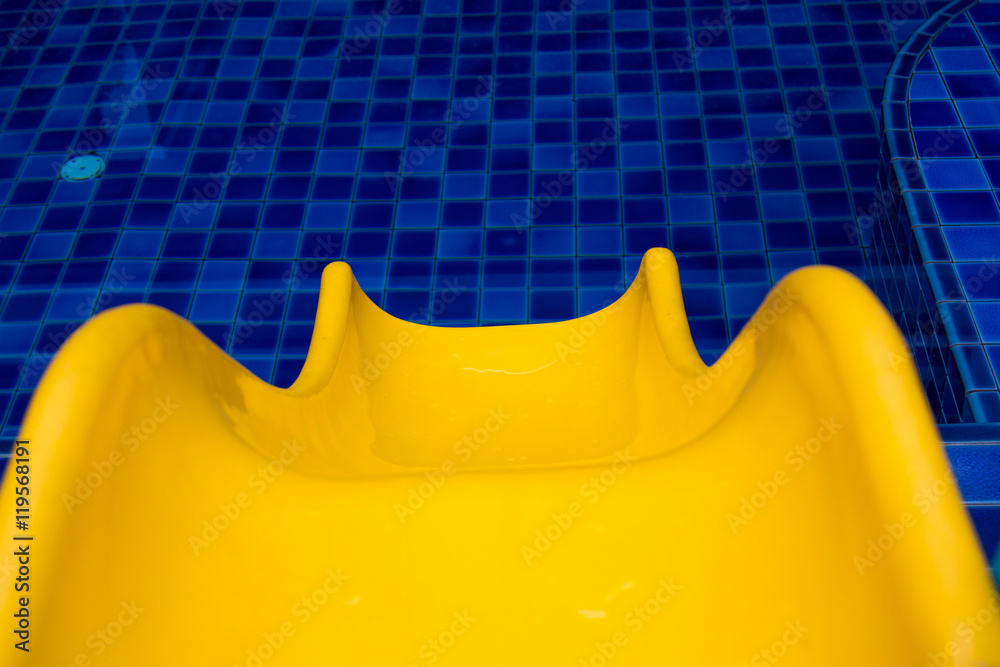Pool Slide Swimming public pool slide blue water outdoors Stock Photo ...