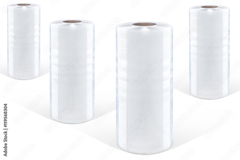 Rolls of white plastic stretch film on white background Stock Photo ...