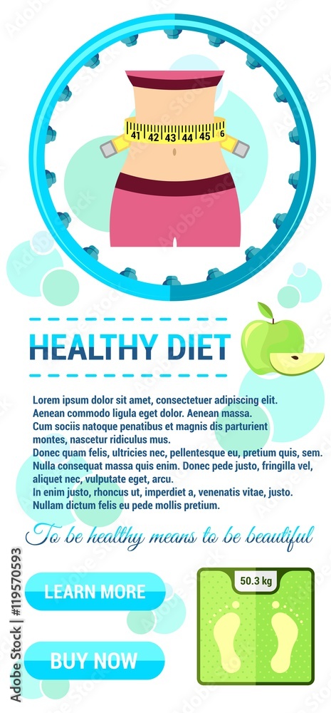 Vector illustration. Advertisement for flyer for a fitness diet in flat ...