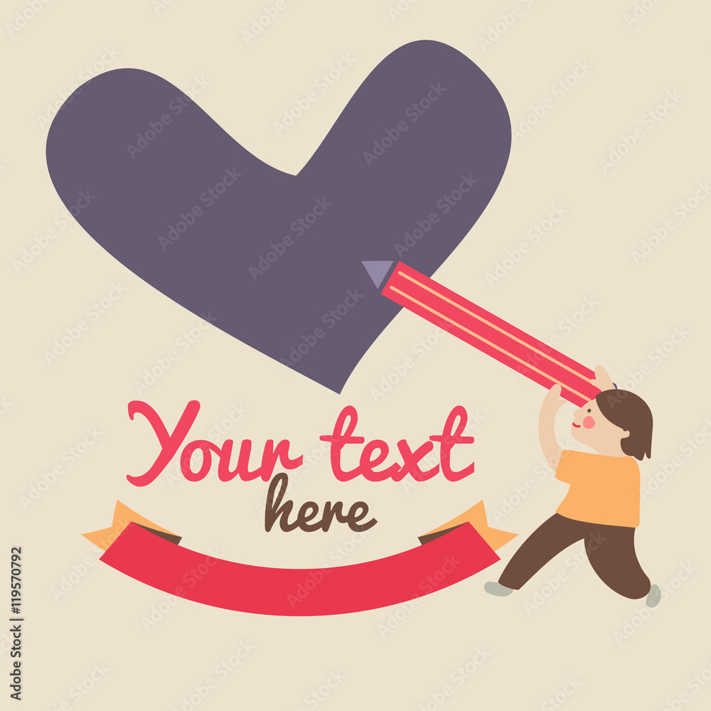 Little boy drawing a heart with pencil Stock Vector | Adobe Stock